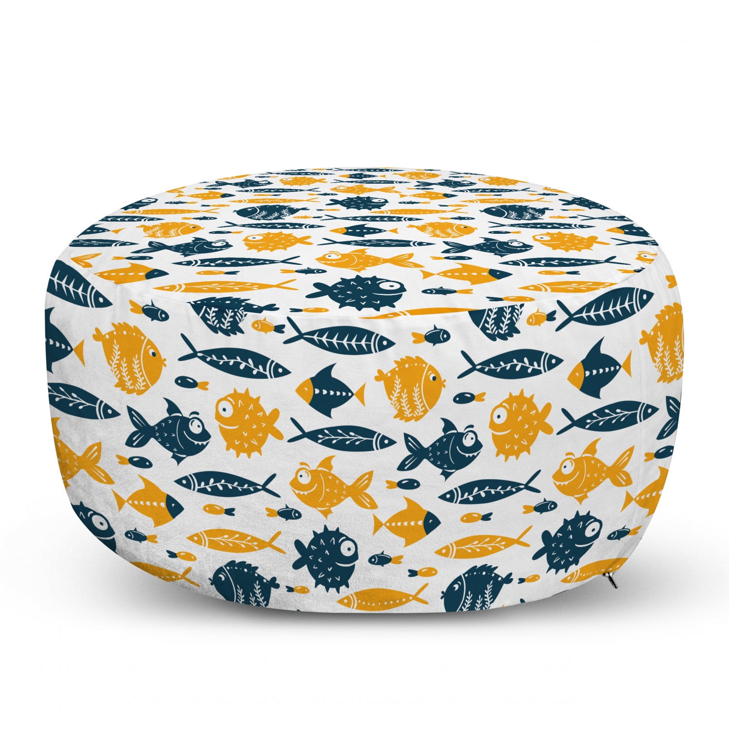 Nautical Pouf Cover with Zipper, Graphical Illustration of Ornamental ...