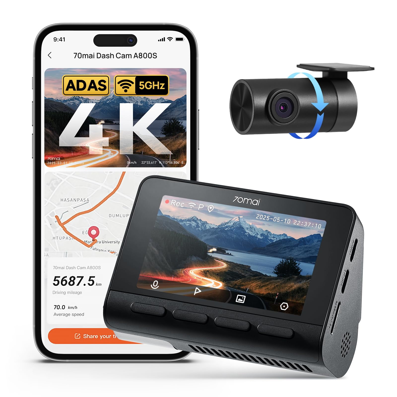 Click here for 70mai 4k Dash Cam Front And Rear With Starvis  Bui... prices
