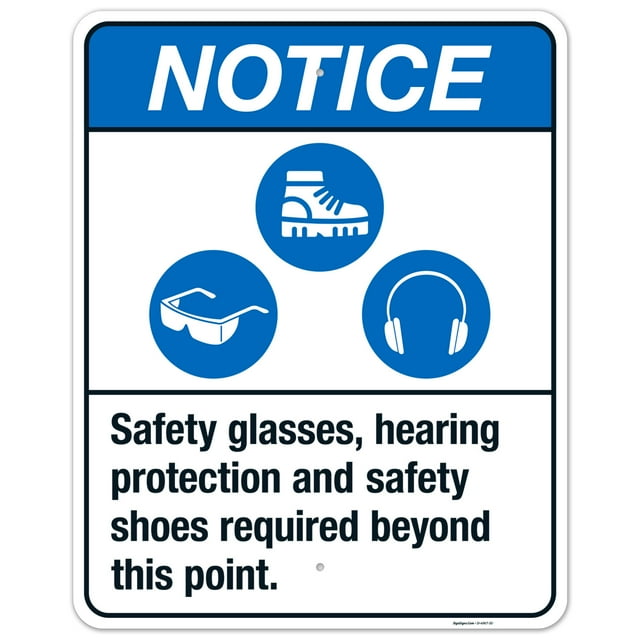 Safety Glasses Hearing Protection And Safety Shoes Required Sign Ansi