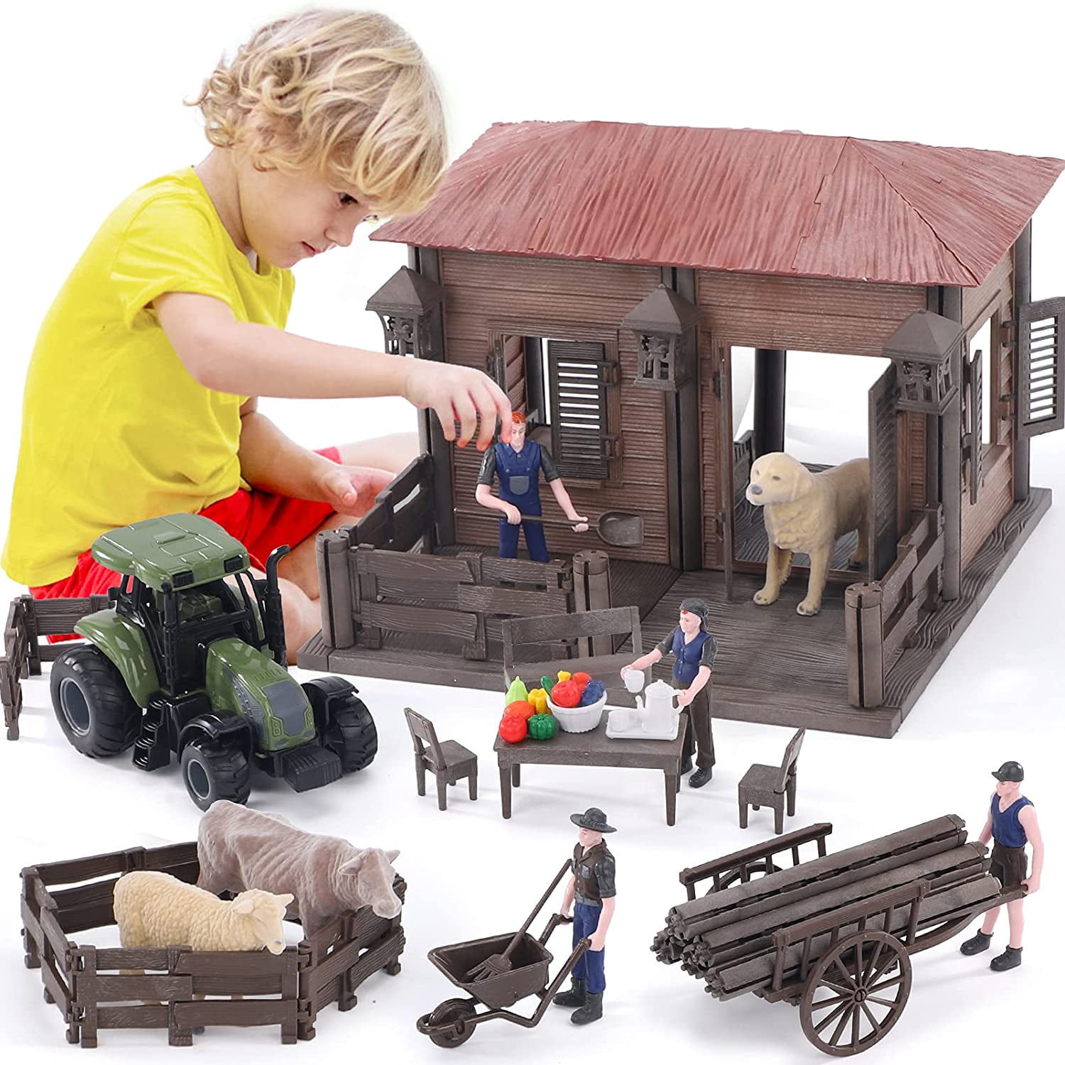 ICHUDAN Farm Animal House Toys Playset for Kids Toddlers Ages 3-8, 122 ...