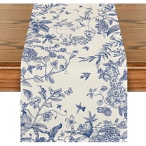 Monochrome Sketch Birds and Flowers Summer Table Runner, Seasonal ...