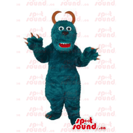 All Blue Monster Plush SPOTSOUND Mascot With Curved Large Horns ...