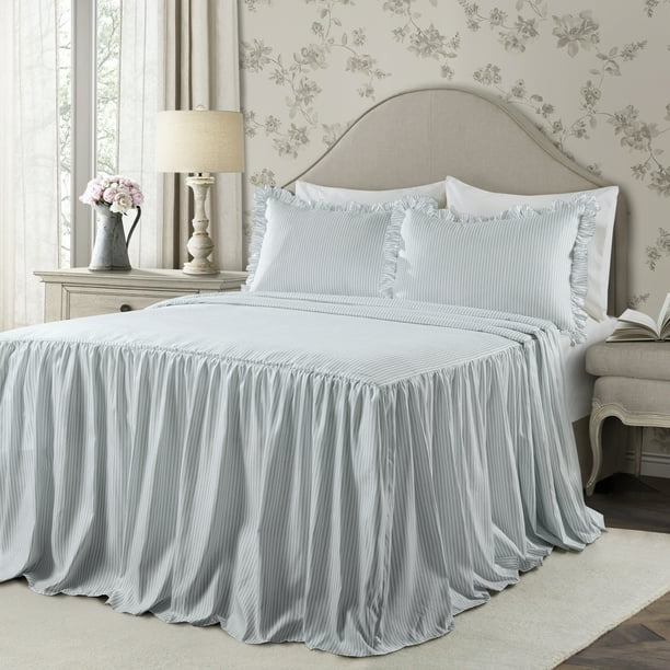 Lush Decor Ticking Stripe Ruffle Detail Polyester Bedspread, Queen ...
