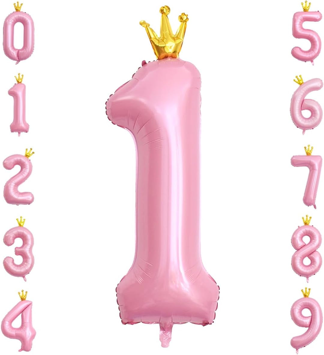 40 Inch Crown Pink Number 1 Balloon, Big Conjoined Baby Pink Foil Mylar ...