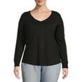 Terra And Sky Womens Plus Size V Neck T Shirt With Long Sleeves 2 Pack