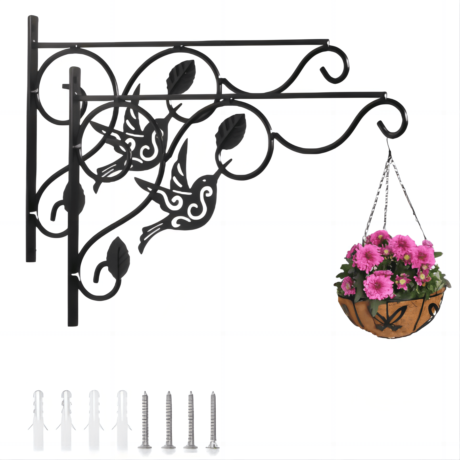 Holocky 2 Pack Plant Hangers Metal Flower Pot Hanging Brackets Garden ...