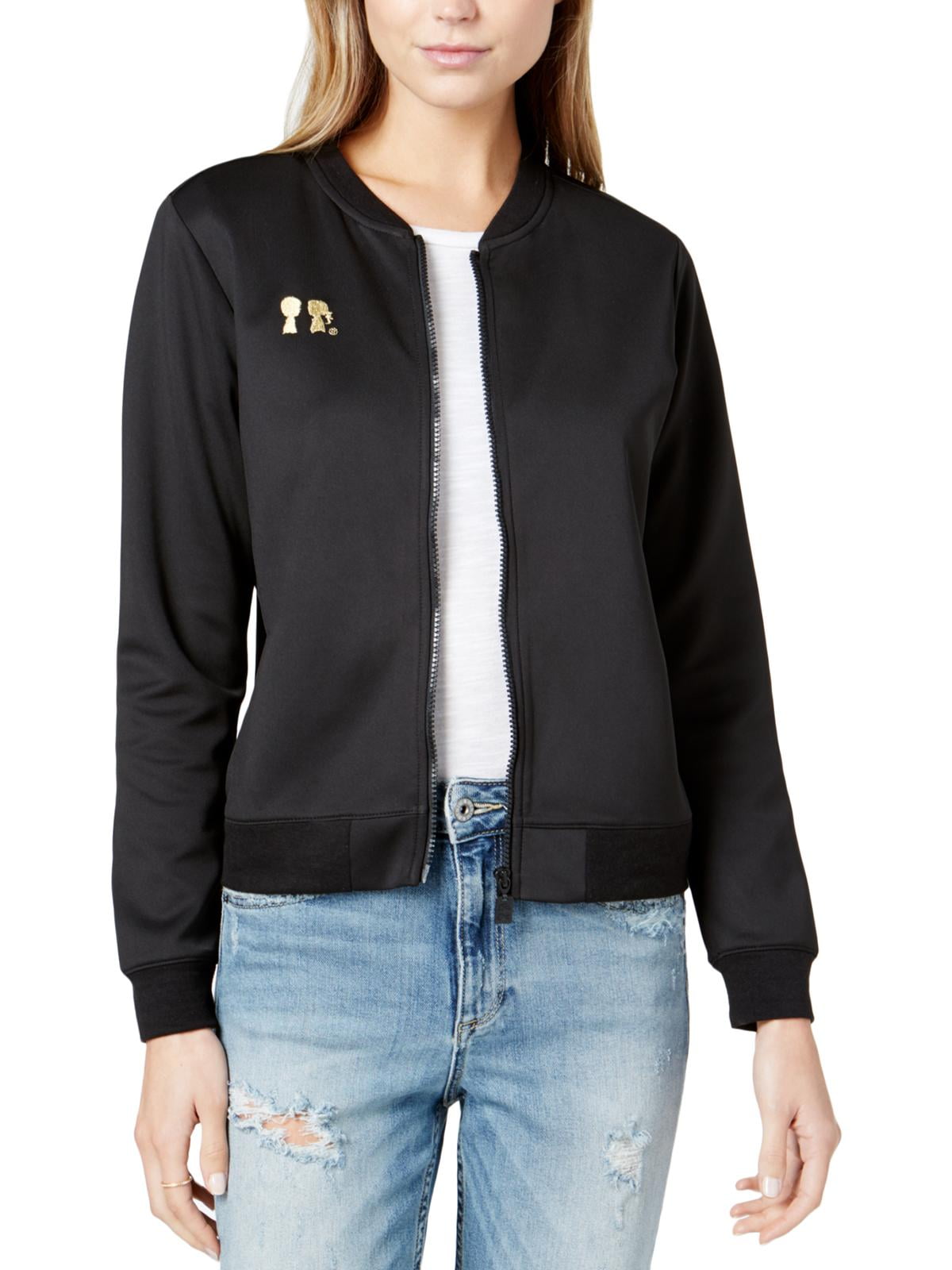 Boy Meets Girl Womens Metallic Embroidered Bomber Jacket - Walmart.com