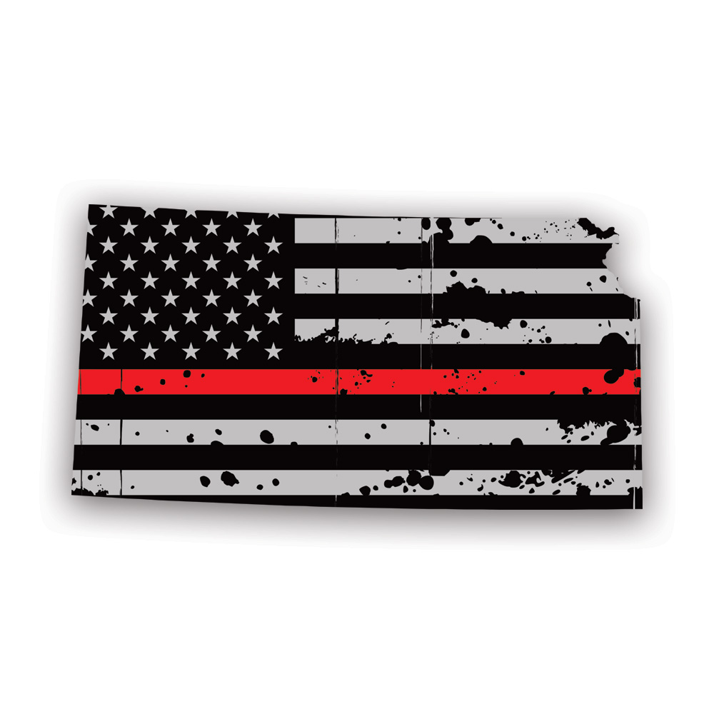 Distressed Kansas State Shaped Subdued US Flag Thin Red Line Sticker ...