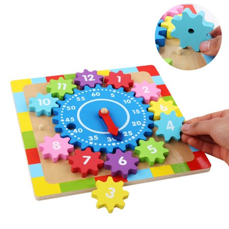 YDJKET Construction set toys wooden gear block digital clock puzzle ...