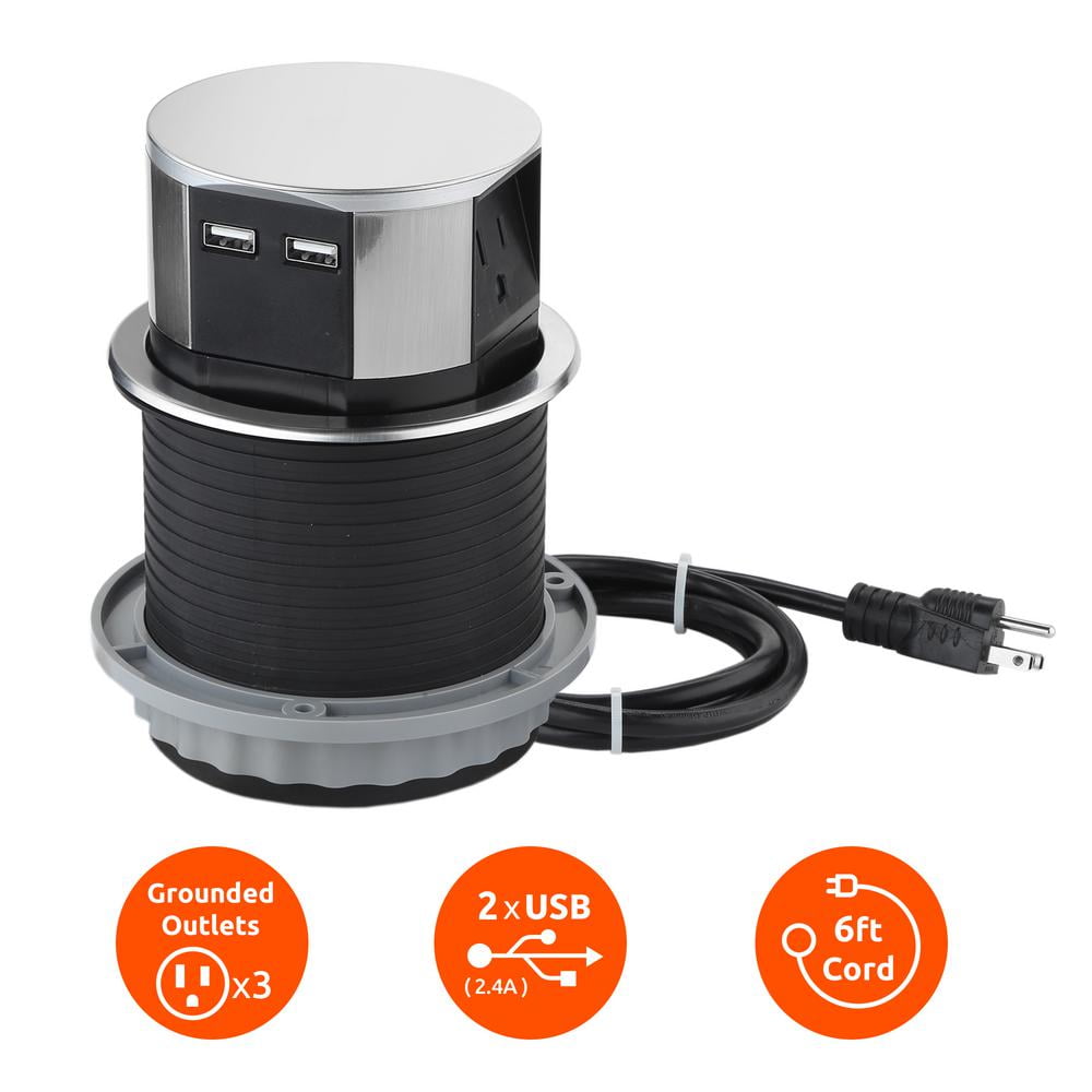 Pop Up Outlet, 3 Power Outlets 15 Amp, 2 USB Ports 2.4 Amp -New ...