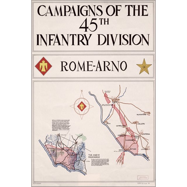 24"x36" Gallery Poster, map of 45th Infantry Division rome arno italy ...