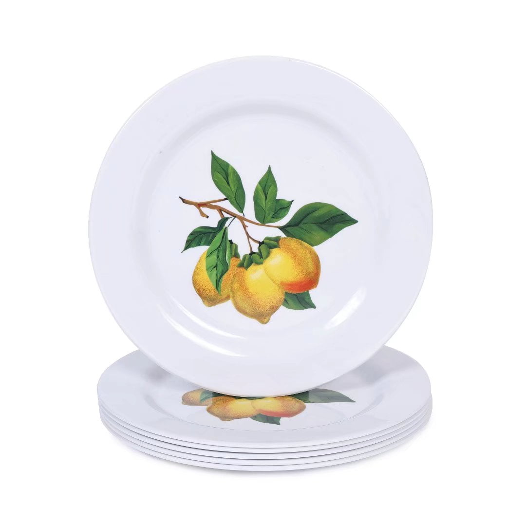 Lemon Plates - Melamine Dinner Dishes Set, 6pcs White Dinner Plates for ...