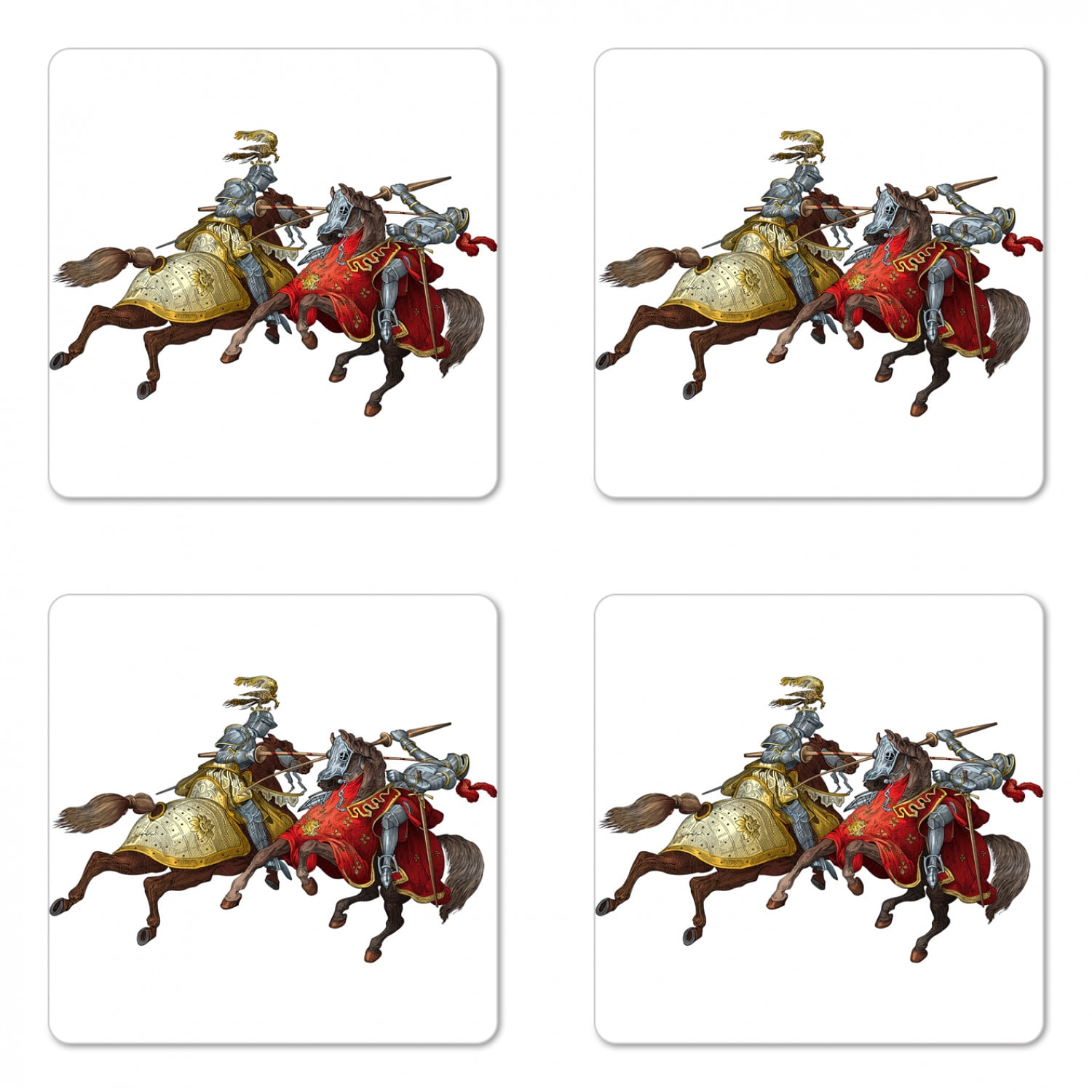 Medieval Coaster Set of 4, Middle Age Fighters Knights with Costume ...