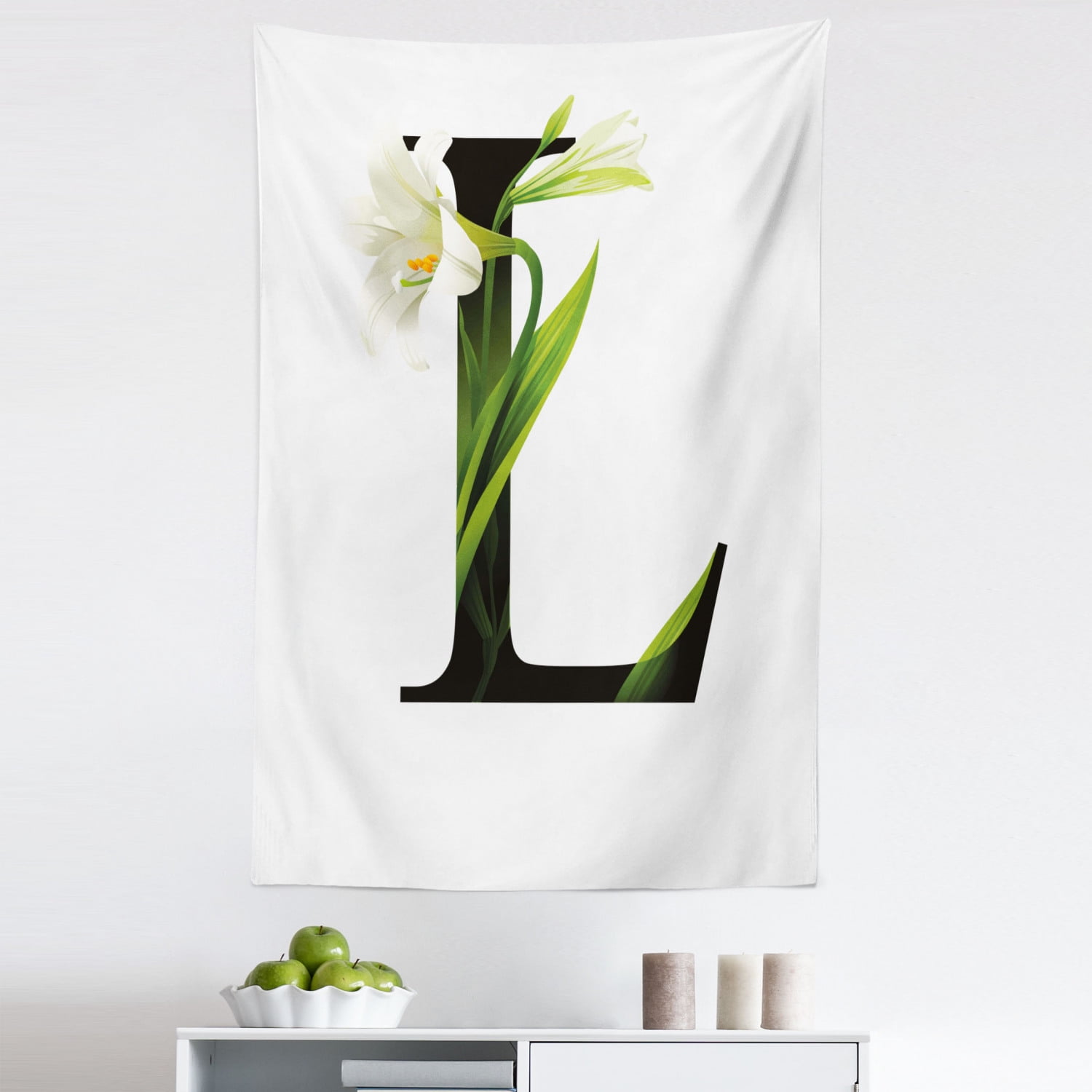 Letter L Tapestry, Conceptual ABC Typography Capital L with Lily ...