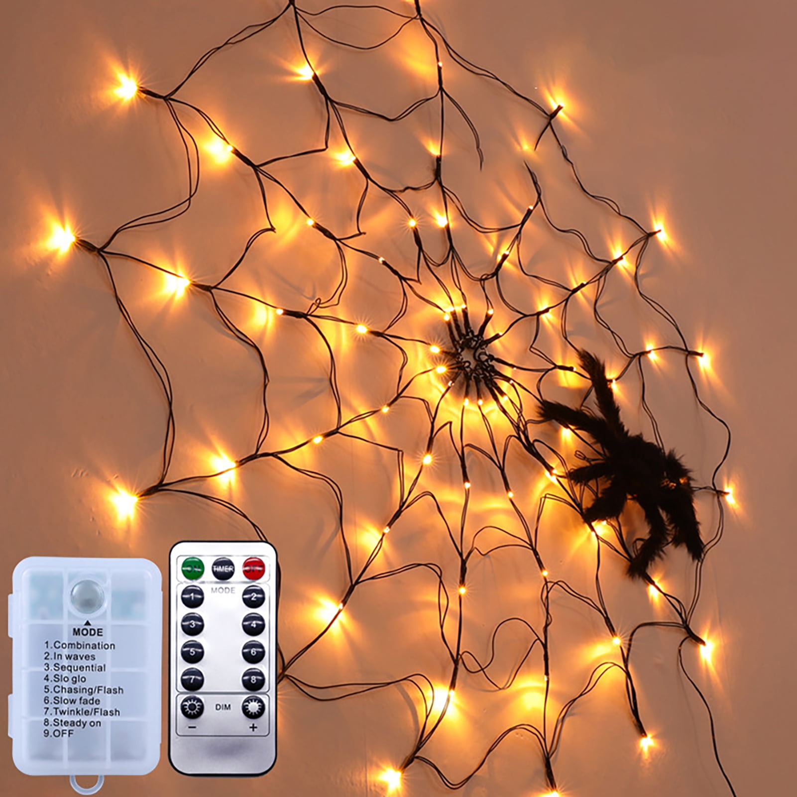 Bobasndm LED Spider Web Lights, 8 Modes Light Up Spider Web, Halloween ...
