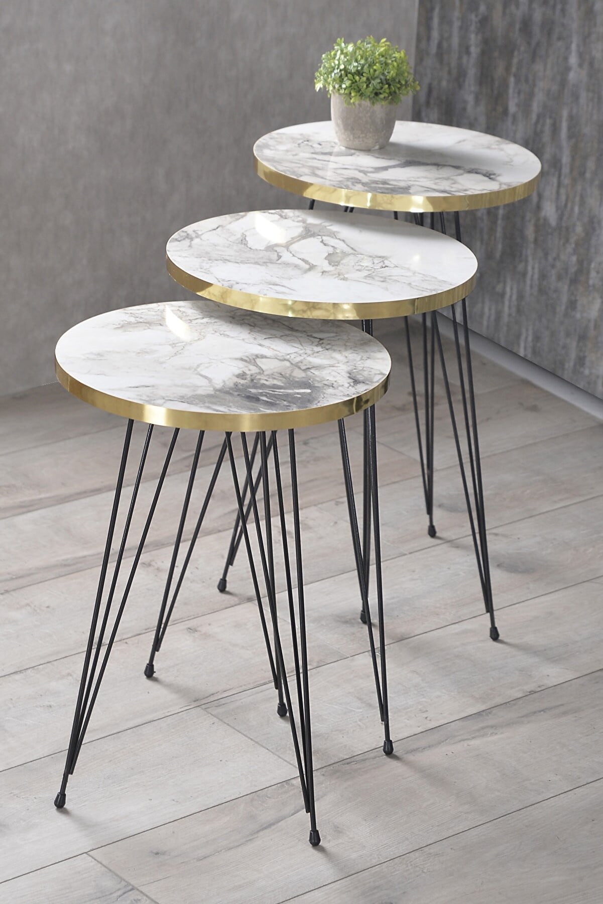 White Marble Nesting Coffee Tables 3 PCS,Round Side Table With Black 3 ...