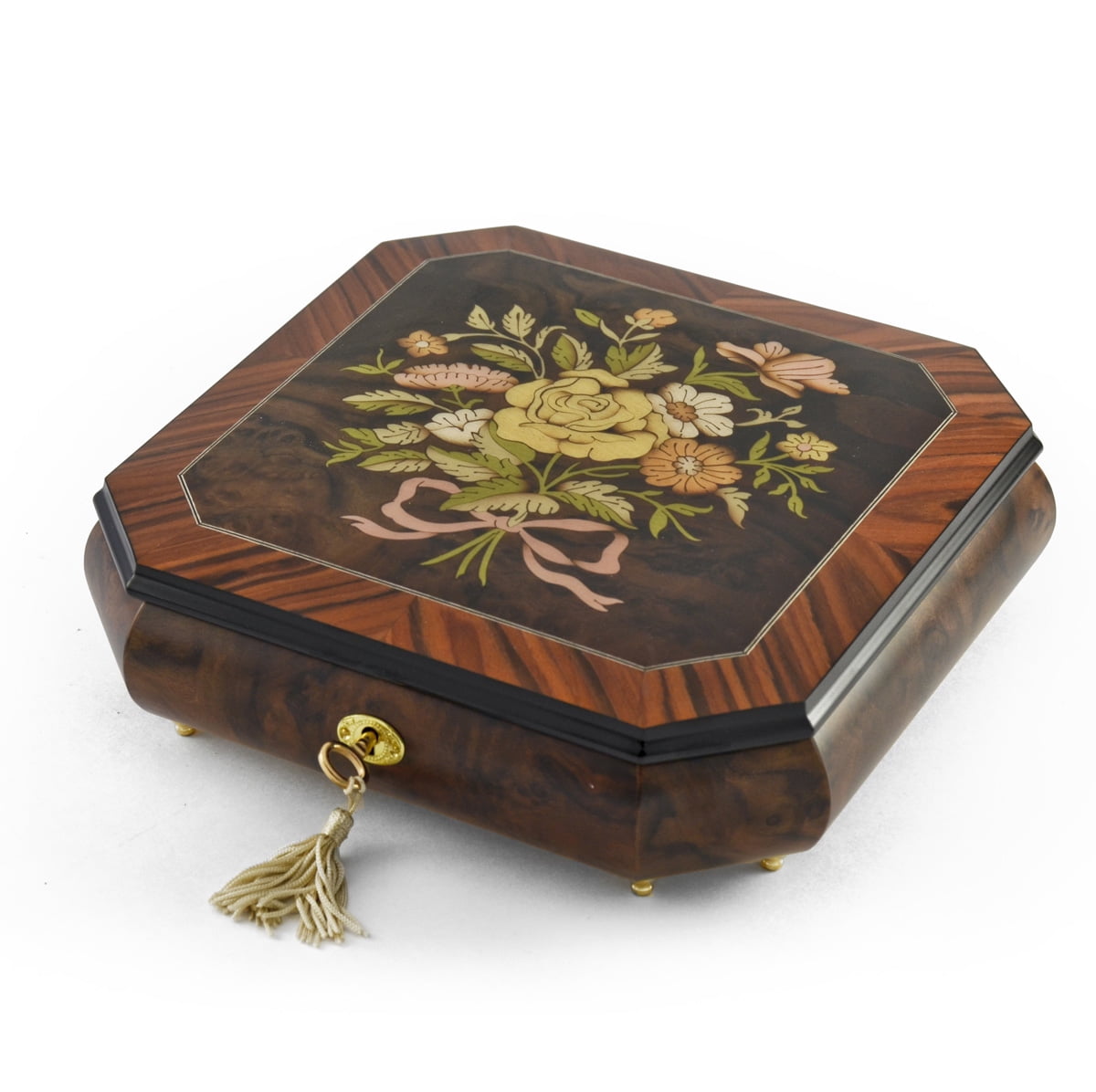 Charming Handcrafted Octagonal Italian Music Box with Floral Bouquet ...