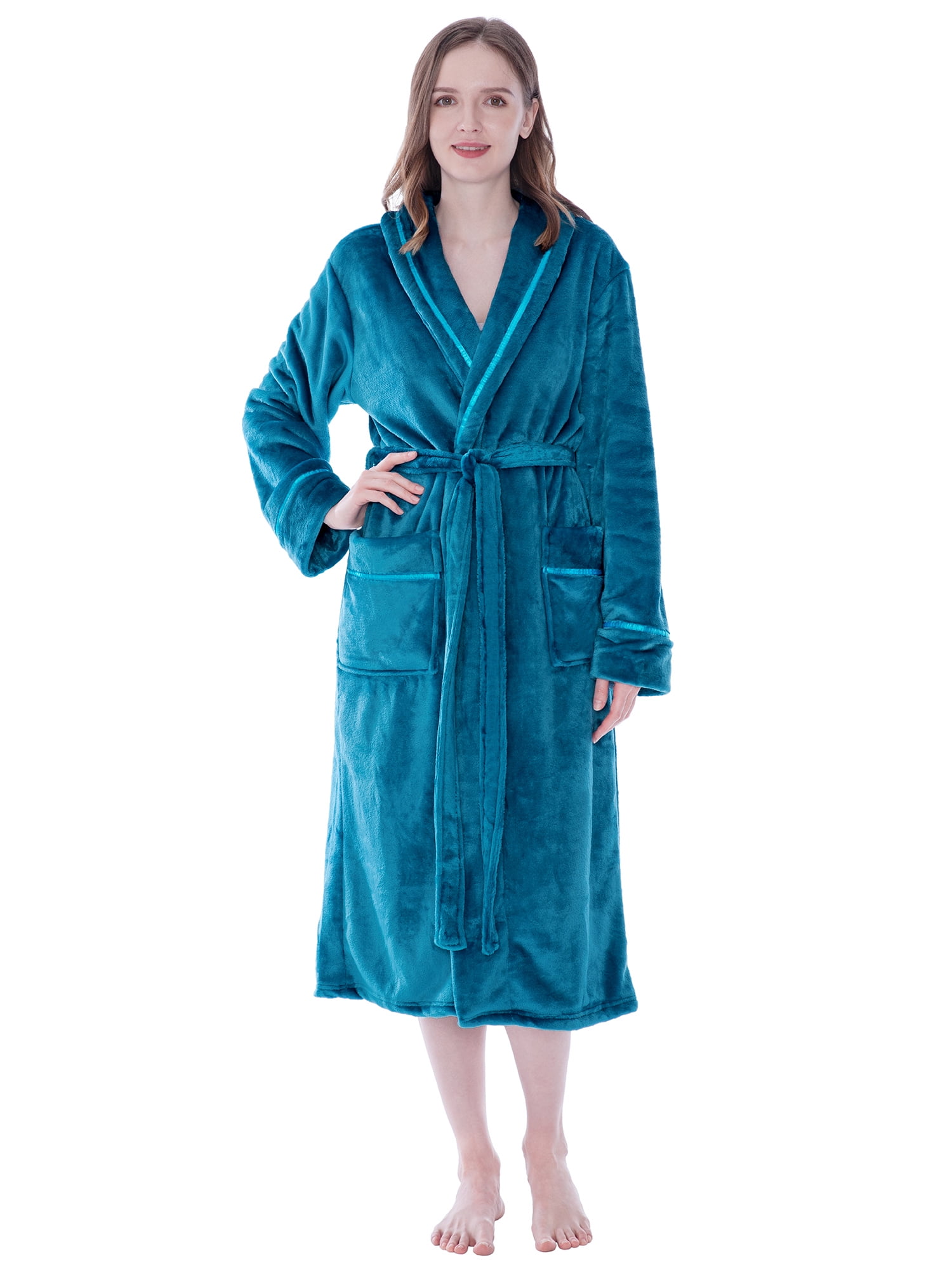 PAVILIA Plush Robe For Women, Turquoise Teal Blue Fluffy Soft Bathrobe ...