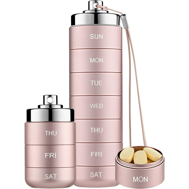 Metal Pill Organizer Weekly, Stackable Waterproof Travel Pill Box ...