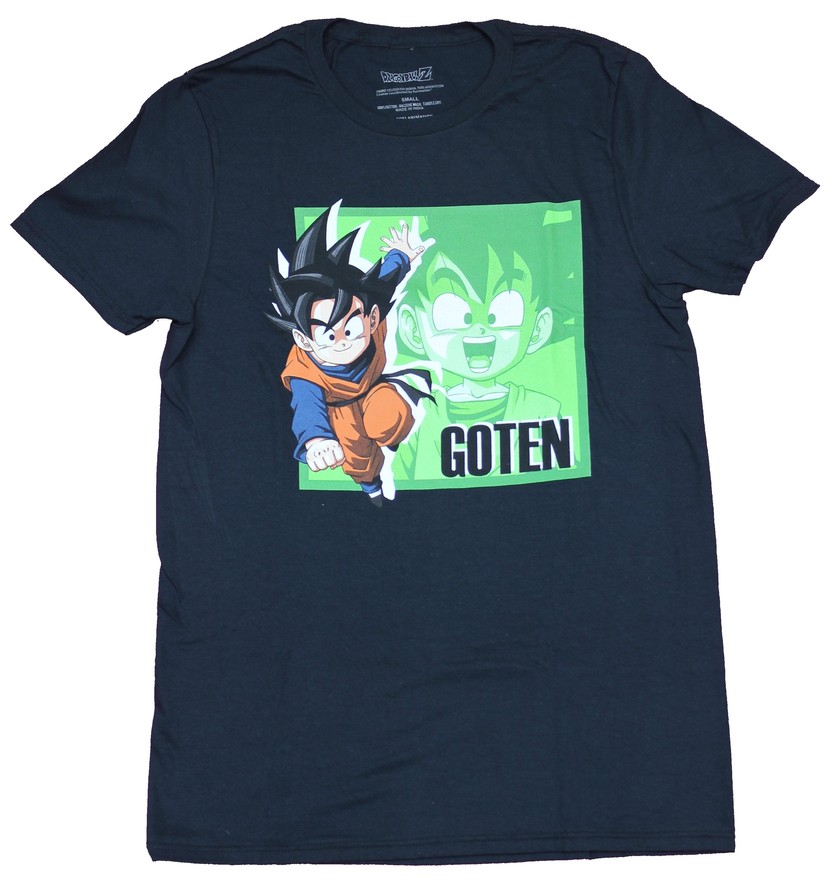 Dragon Ball Z Mens T-Shirt - Goten Attacking Over Green Face Box (Large ...