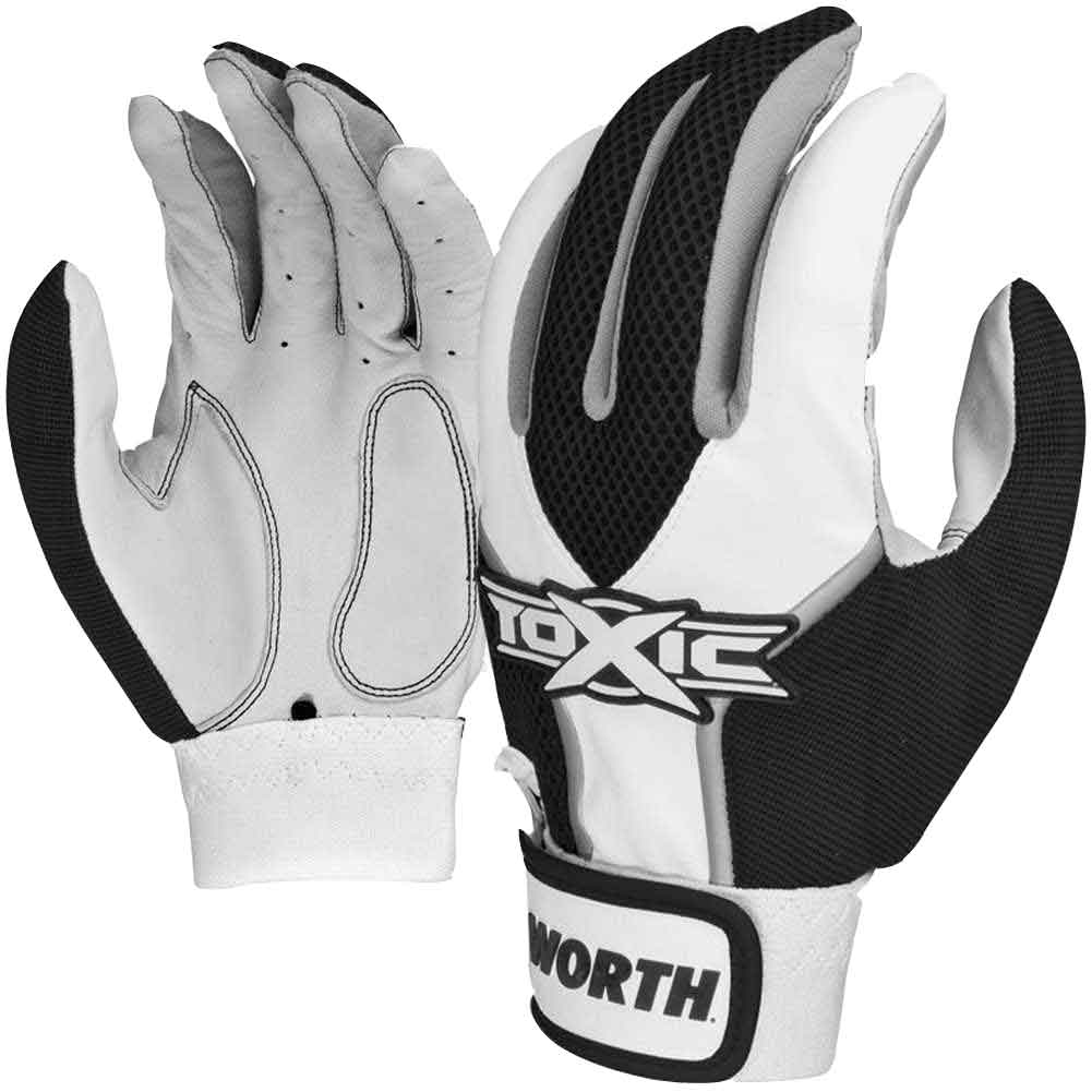 Worth Toxic Baseball Batting Gloves Pair White Grey Black Pick Size worth-toxic-baseball-batting-gloves-pair-white-grey-black-pick-size