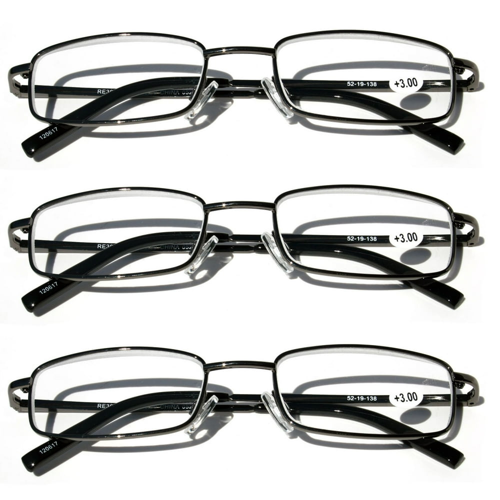 V.W.E. Rectangular Metal Frame Reading Glasses with Spring Hinge, 3 ...
