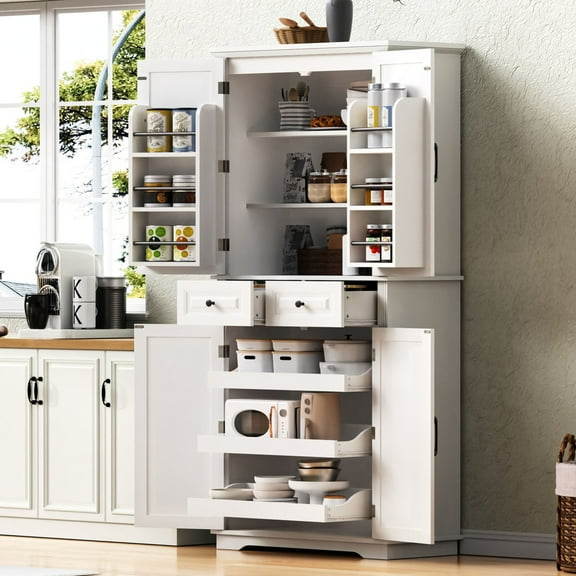 ACCOHOHO 72" Kitchen Pantry Cabinets, Tall Farmhouse Storage Cabinet ...