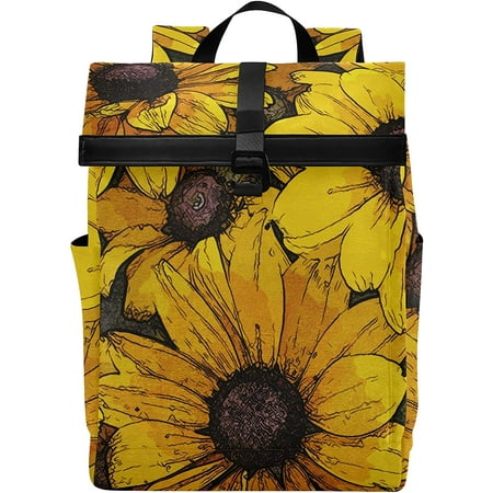 Vintage Yellow Flowers Backpack Roll Top Daypack Laptop Work Travel ...