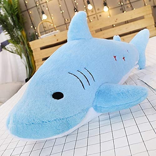 Giant Fuzzy Plush Hai Toy Star Embroidered Seafood Doll Blue Pink Gray ...