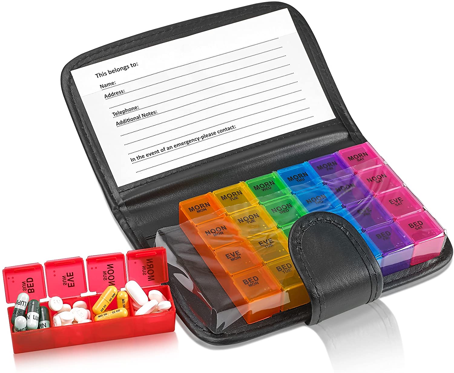 MEDca Weekly Travel Pill Organizer - Prescription and Medication Wallet ...