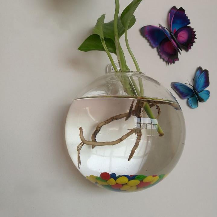 Wall Hanging Fish Tank Round Wall Mounted Hanging Fish Aquarium Plant ...