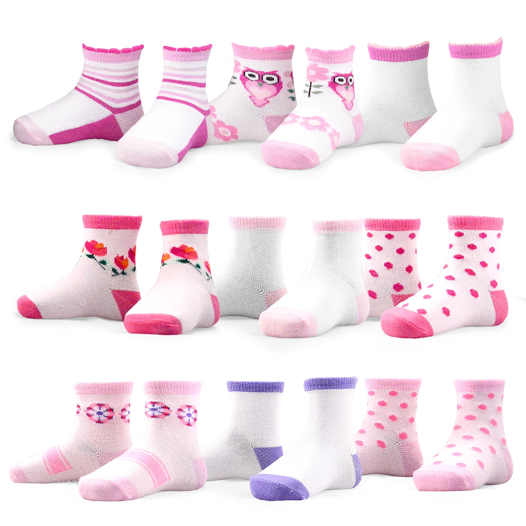 TeeHee Kids Girls Fashion Variety Cotton Crew 9 Pair Pack Gift Box (9 ...