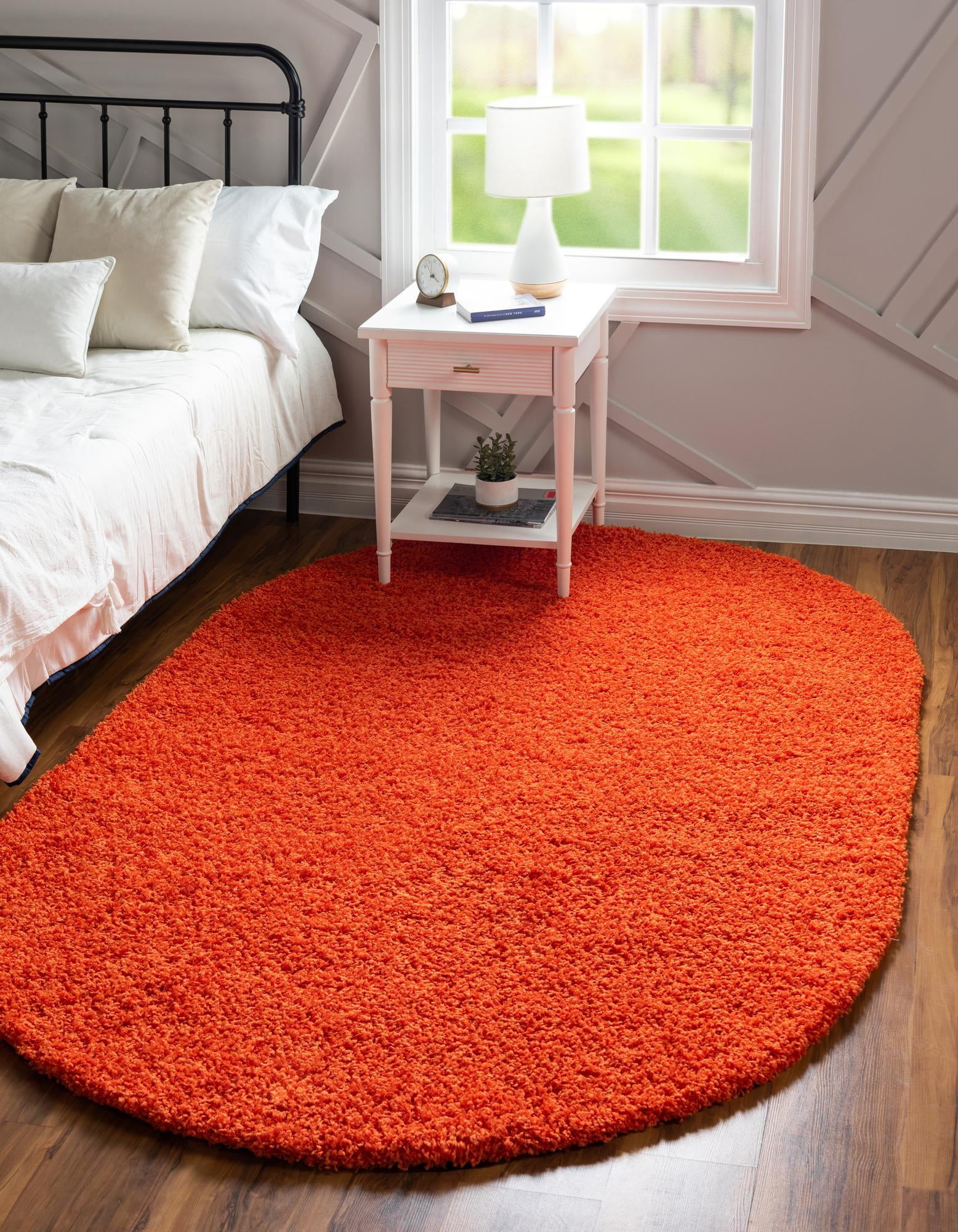 Rugs.com Solid Shag Collection Rug – 3' x 5' Oval Tiger Orange Shag Rug ...