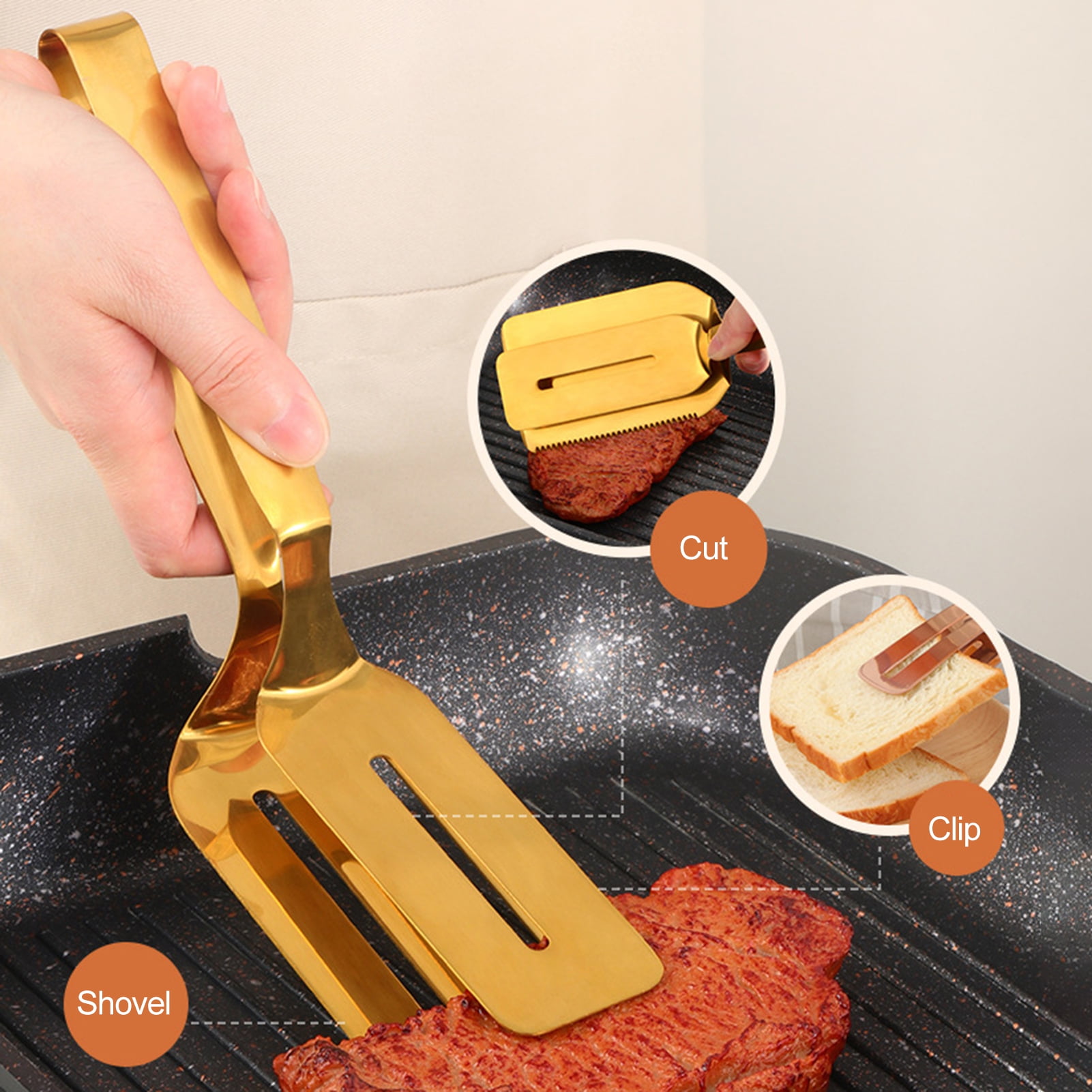 Washranp 10Inch Kitchens Food Tongs, 3-in-1 Double Sided Fried Steak ...