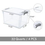 Citylife Large 32 Quart Sealed Storage Boxes, Clear Plastic Stackable ...