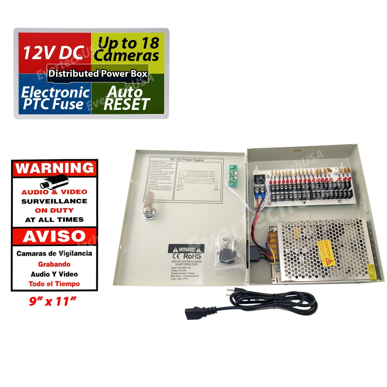 Evertech 16 Channel Power Supply Distribution Box 12V DC for CCTV ...