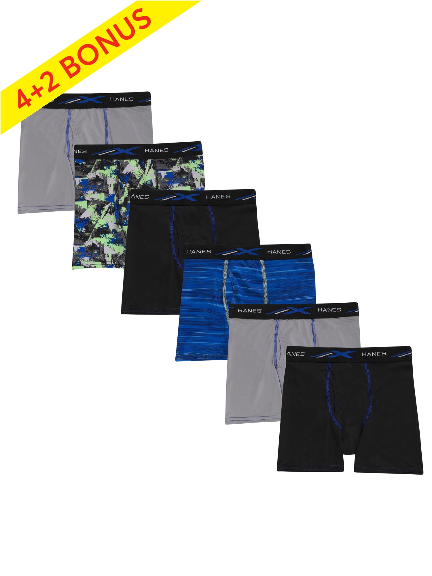 Hanes Boys Underwear, 4 + 2 Bonus Pack Tagless X-Temp Regular Length ...