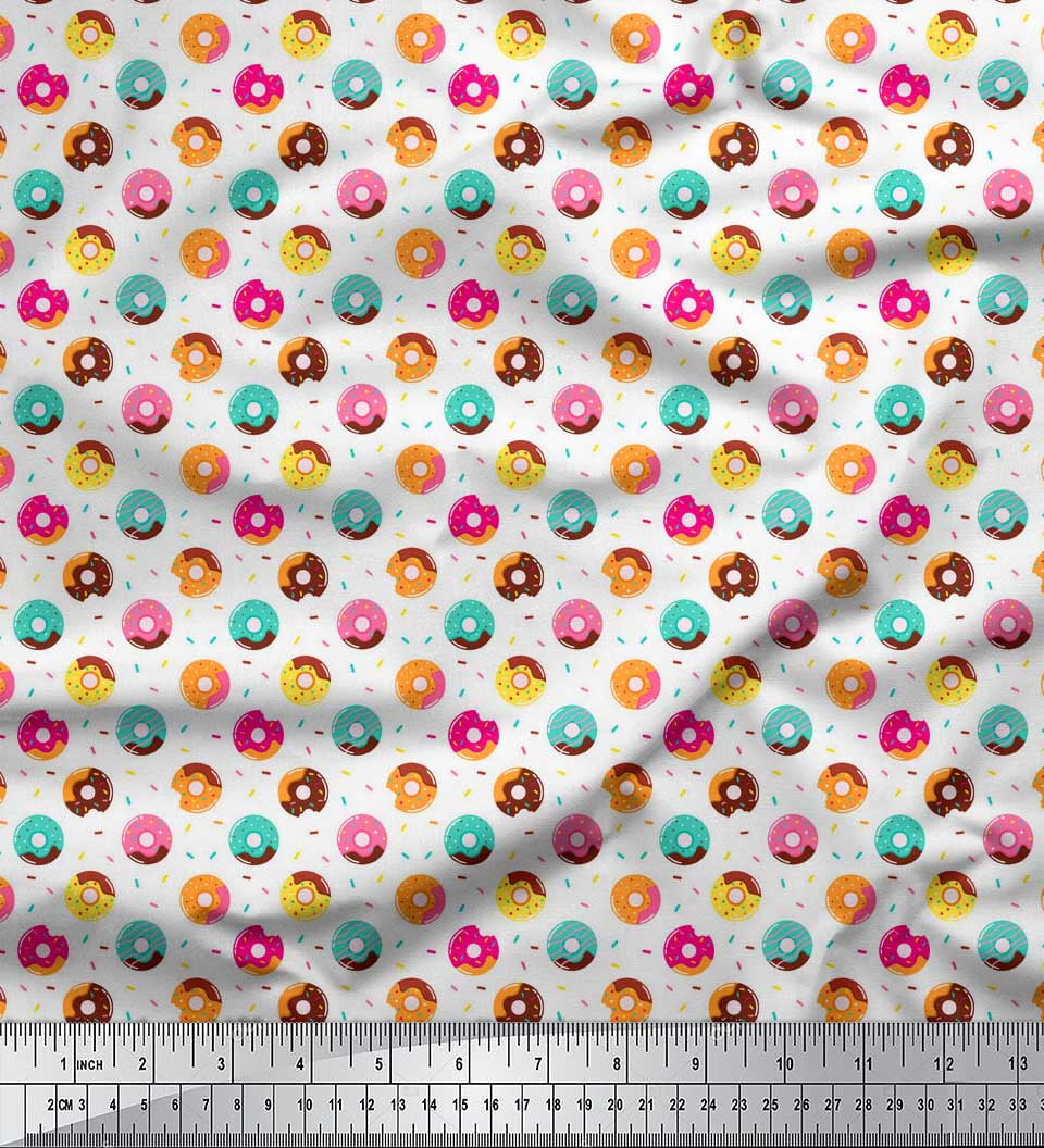 Soimoi White Cotton Poplin Fabric Donuts Food Print Fabric by the Yard ...