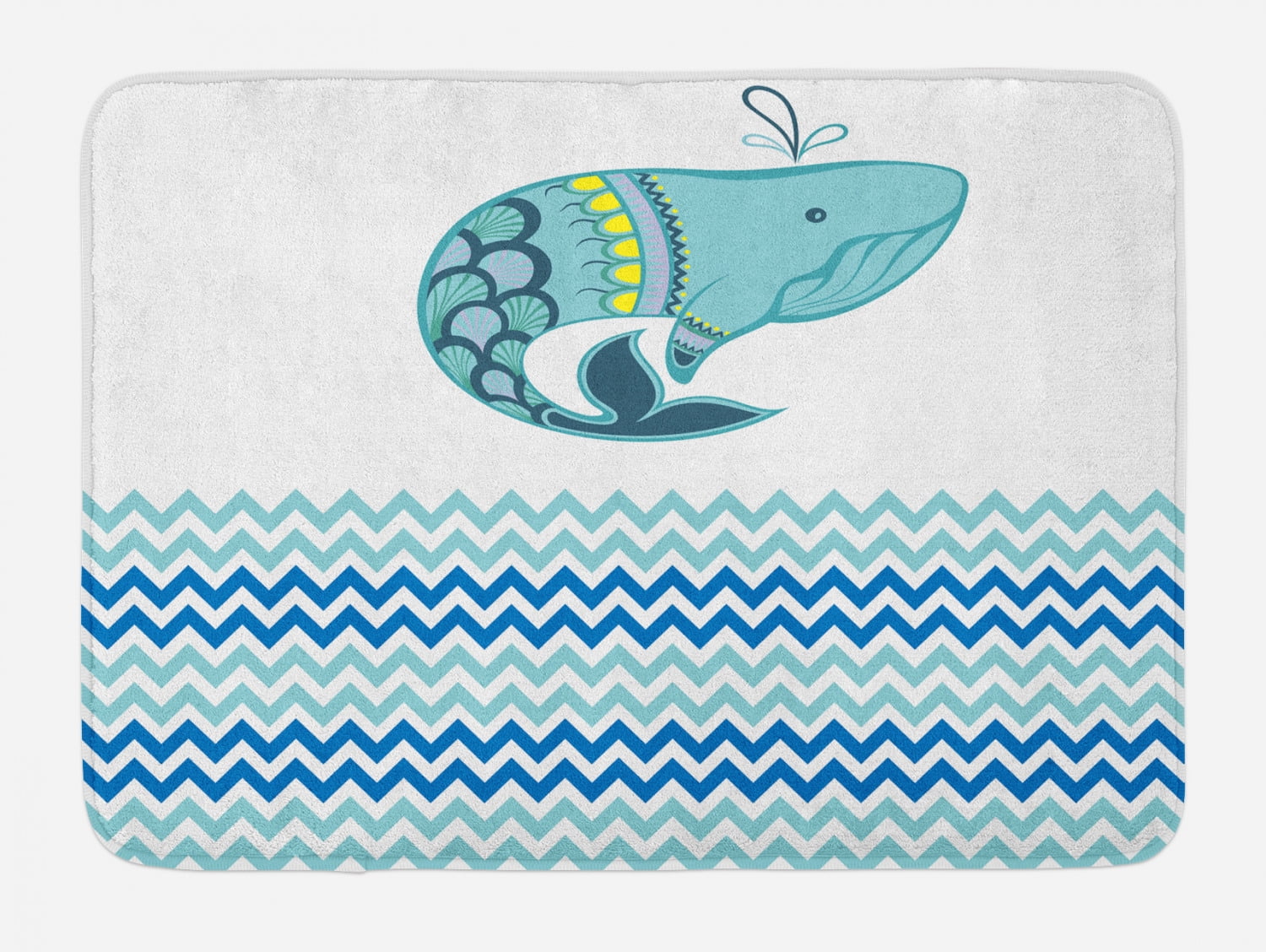 Whale Bath Mat, Big Ornamental Tailed Design Whale with Zig Zag Pattern ...
