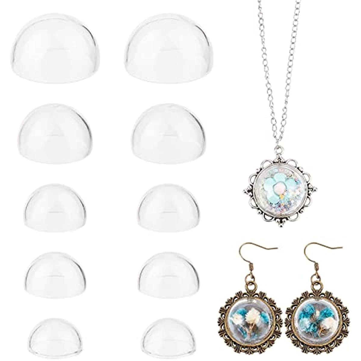 Glass Cabochons Mini Glass Dome Cloche 5 Size Display Bottles Bell Jar ...