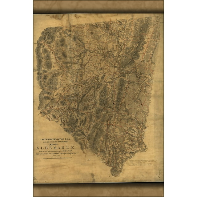 24"x36" Gallery Poster, Map of Albemarle virginia 1864 confederate map ...