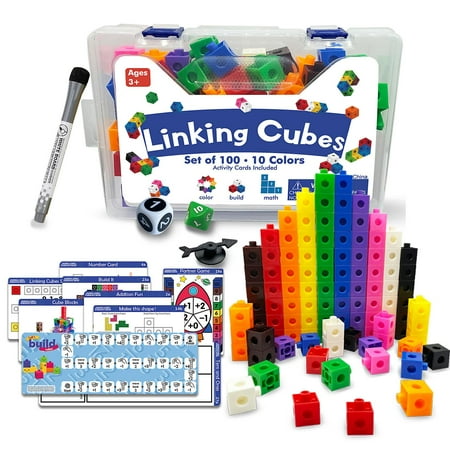 Number Blocks Counting Toys Linking Math Cubes With Activity Cards Set For Kids Learning Snap ...