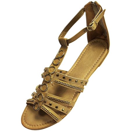 Fallout Tan Studded Strappy Womens Sandals with Chain Trim | Walmart Canada