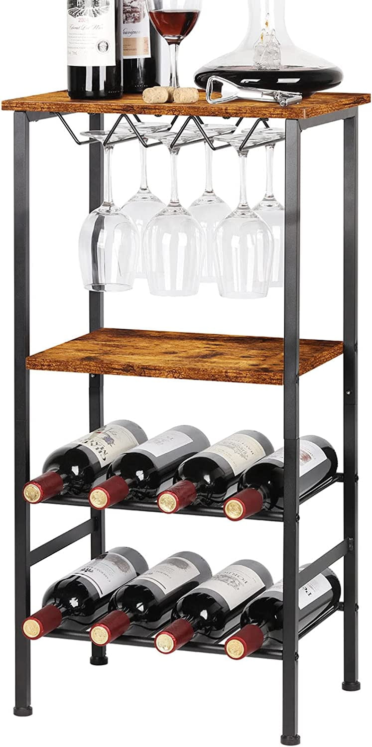 Freestanding Wine Rack with Glass Holder and Wood Storage Shelves ...