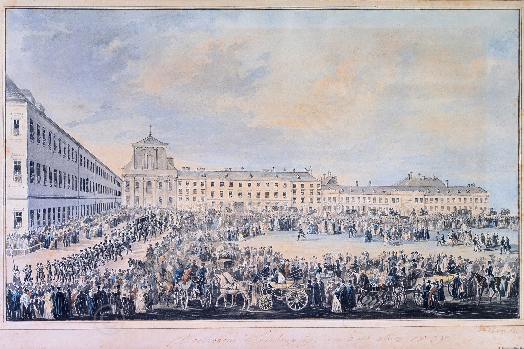 24x36 gallery poster, Beethoven's funeral procession watercolour by F ...