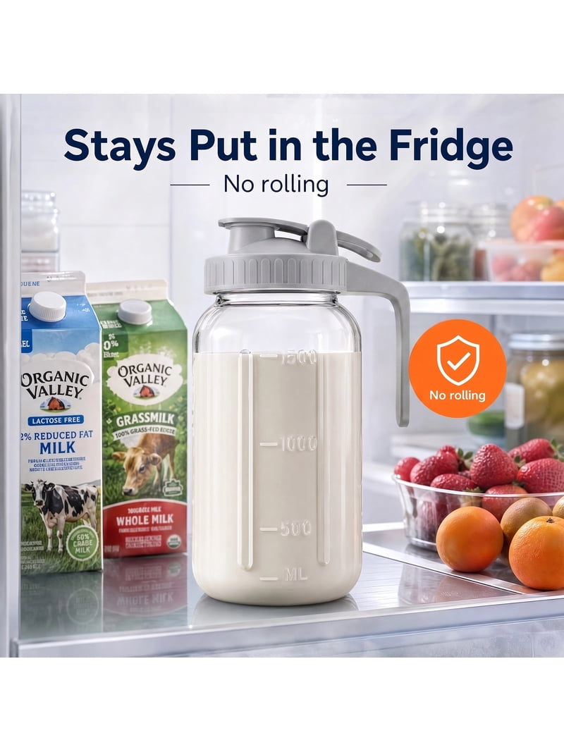 HSIAOLIN, Glass Jug, 64oz Mason Jar with Lid, Leak Proof Gray - Walmart.com