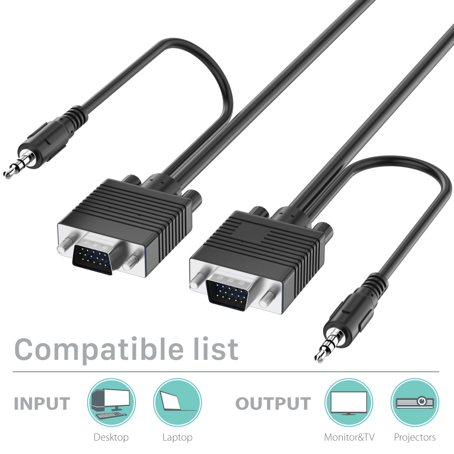 Buy Fosmon (50 FT) VGA/SVGA/UXGA Monitor Cable with 3.5mm Audio Jack ...