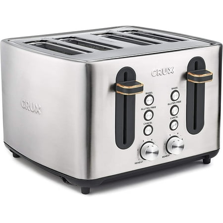 CRUX 4-Slice Toaster with Extra Wide Slots & 6 Setting Shade Control ...