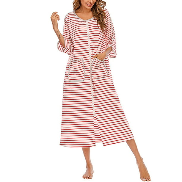 Womens Robes Dressing Gowns,Women Zipper Robe Short/Long Sleeve ...