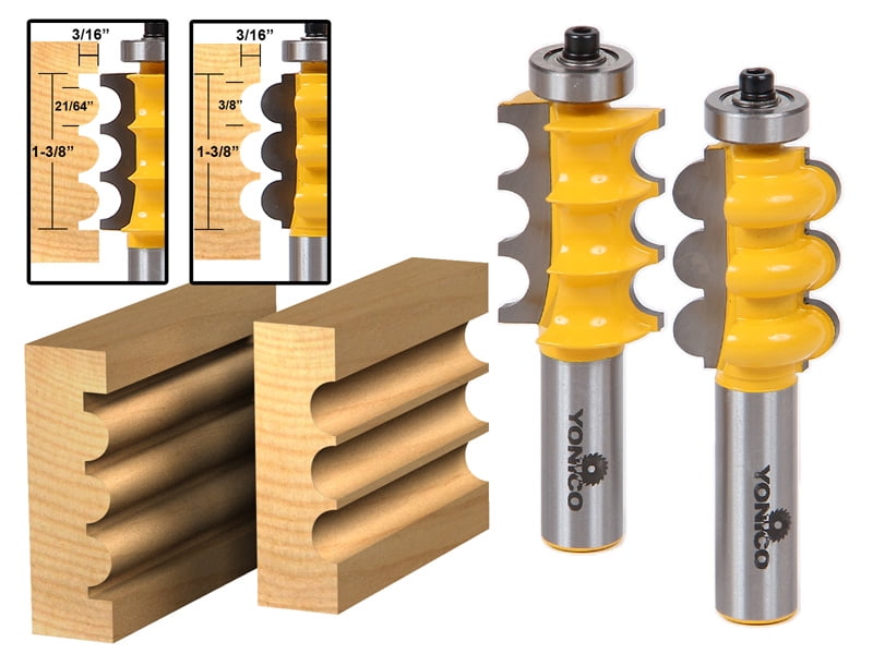 Triple Bead & Triple Flute 2 Bit Large Molding Router Bits Set - Yonico ...
